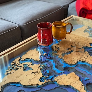 World Map Coffee Table With Ocean Bathymetric Layers - 24x36" - 100% ...