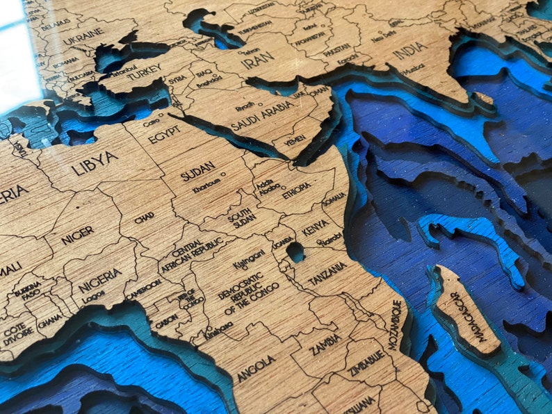 World Map Coffee Table With Ocean Bathymetric Layers - 24x36" - 100% ...