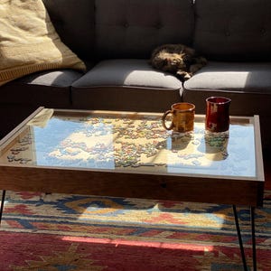 Rustic Puzzle Coffee Table With Removable Glass Top - Includes 2 Hidden ...