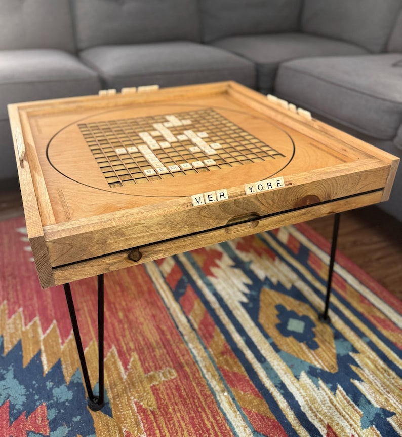 Rotating Scrabble Coffee Table With Removable Glass Top and Lazy Susan ...
