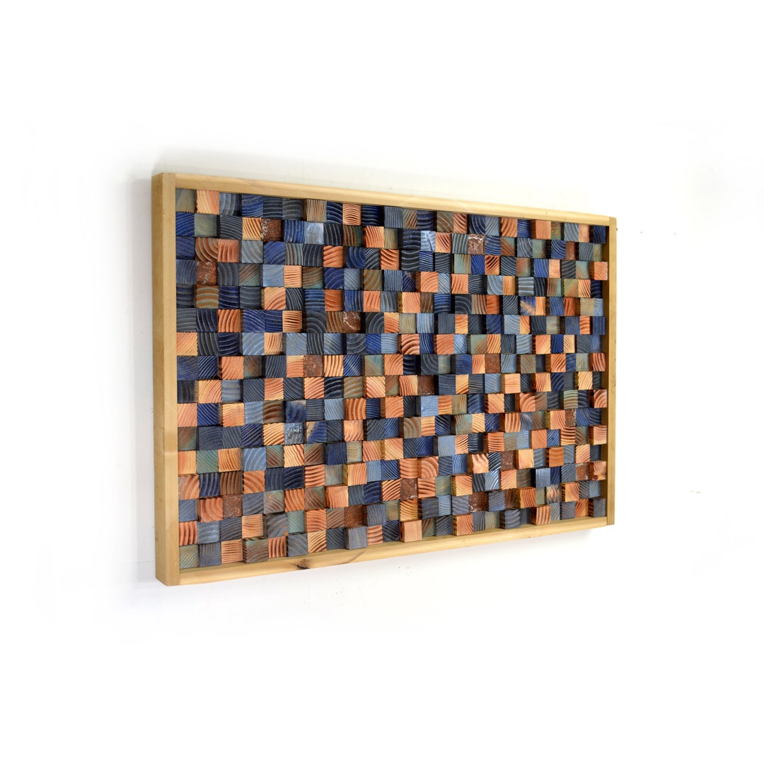 Blue, Charcoal and Rusted Steel Hanging Rustic Wood Wall Art Decor ...
