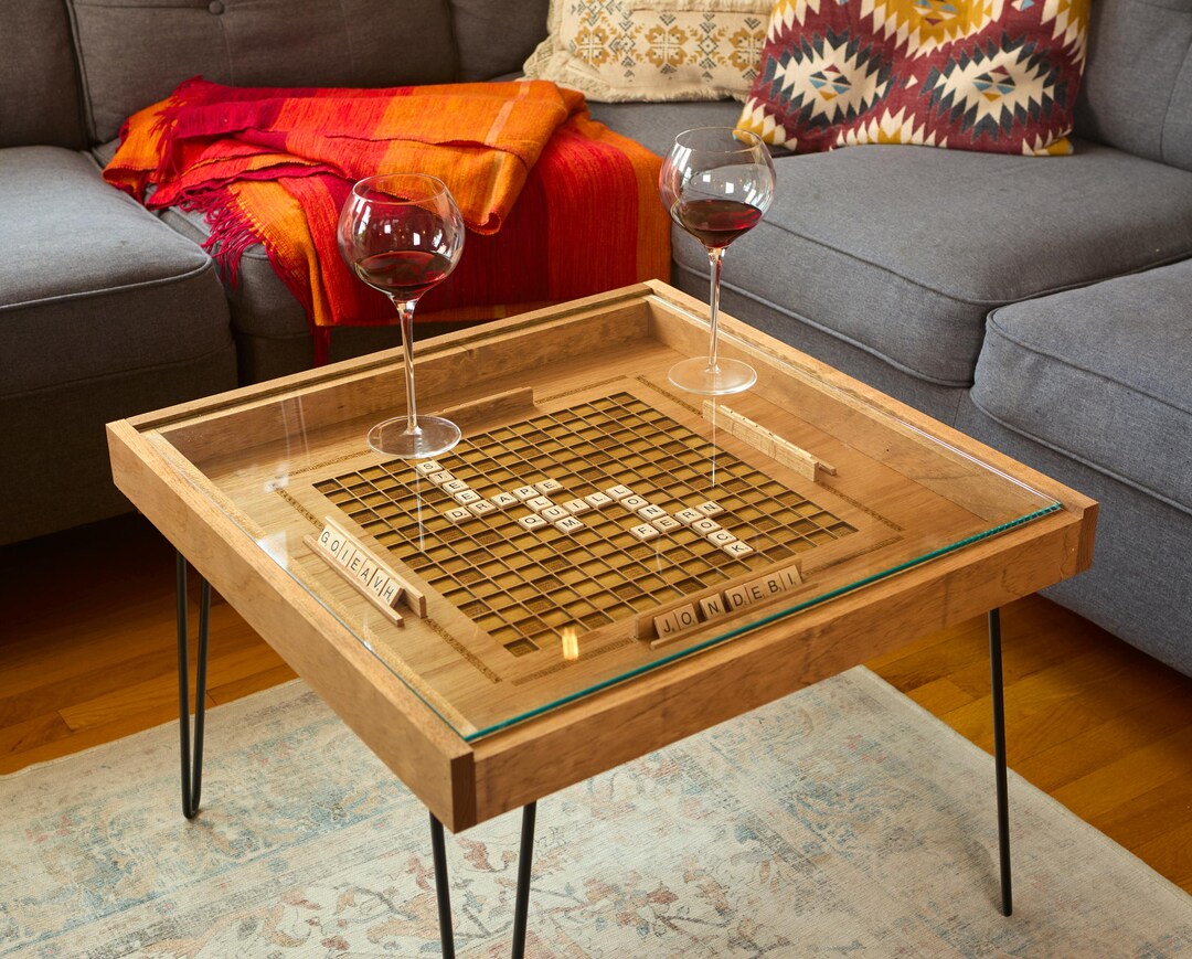 Rustic Scrabble Coffee Table With Removable Top Letter Tiles Included ...