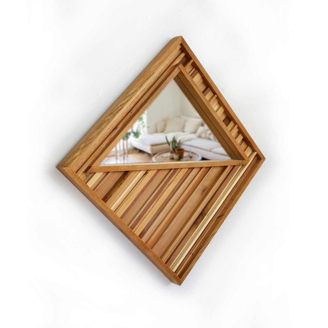 Rustic Oak and Cedar Reclaimed Wood Triangle Mirror Wall Art | Etsy
