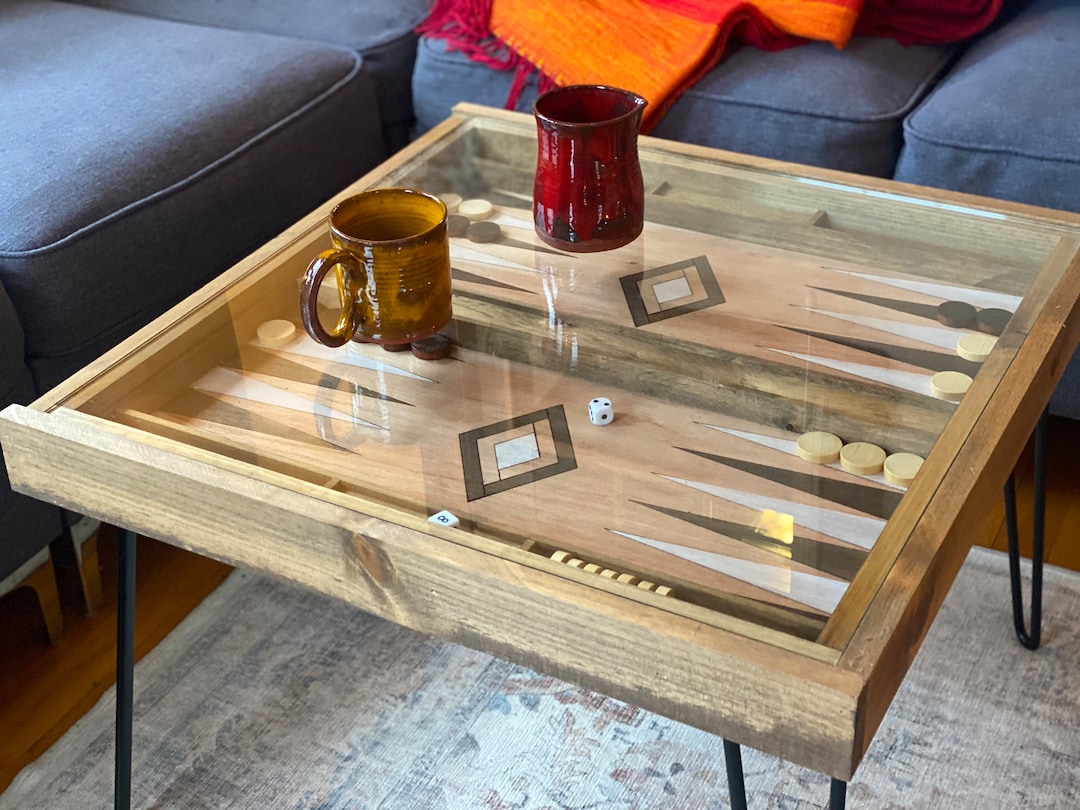 Rustic Backgammon Coffee Table With Removable Glass Top 100% Made in ...