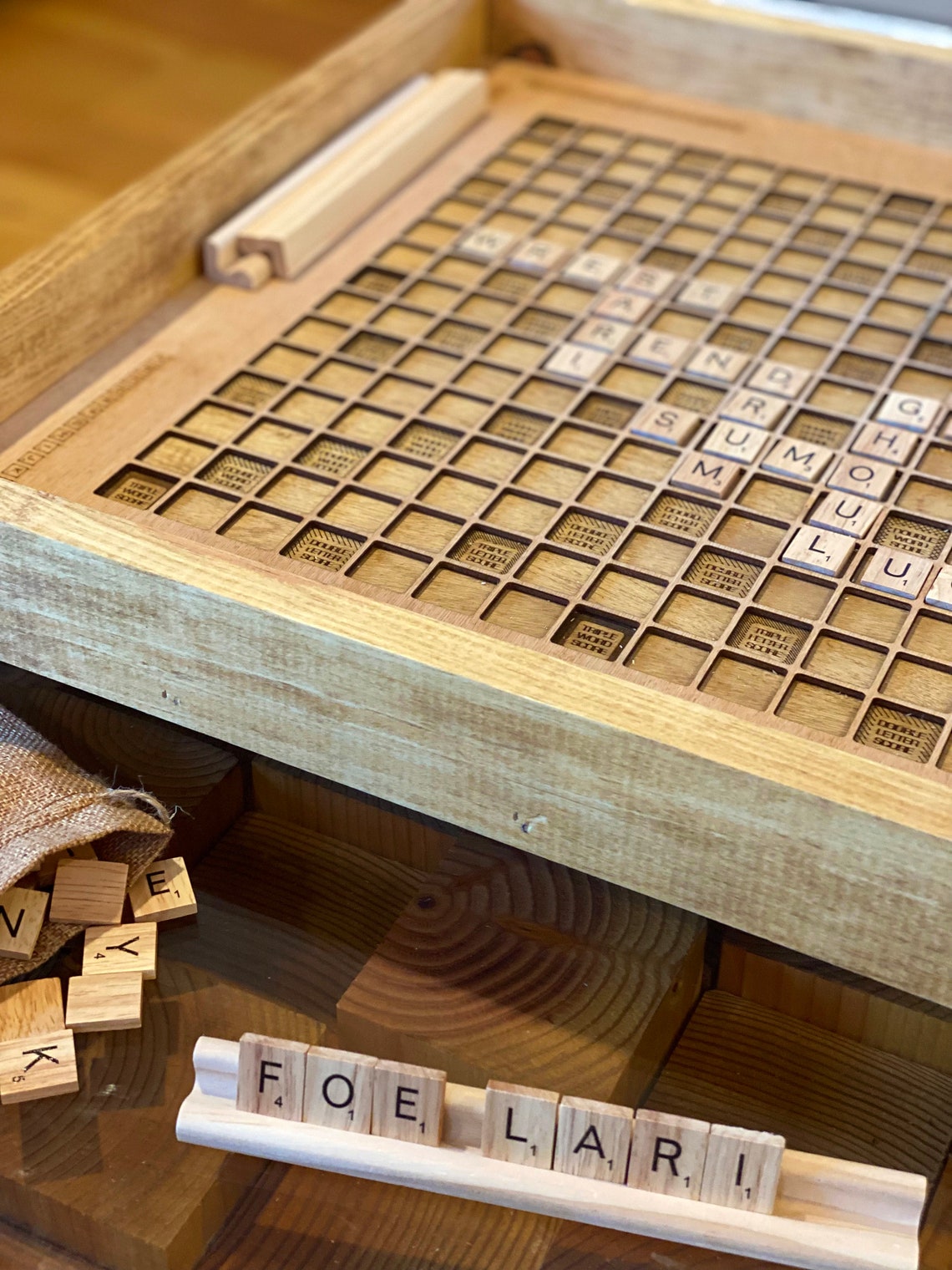 Rustic Wooden Scrabble Board With Rotating Lazy Susan Letter - Etsy