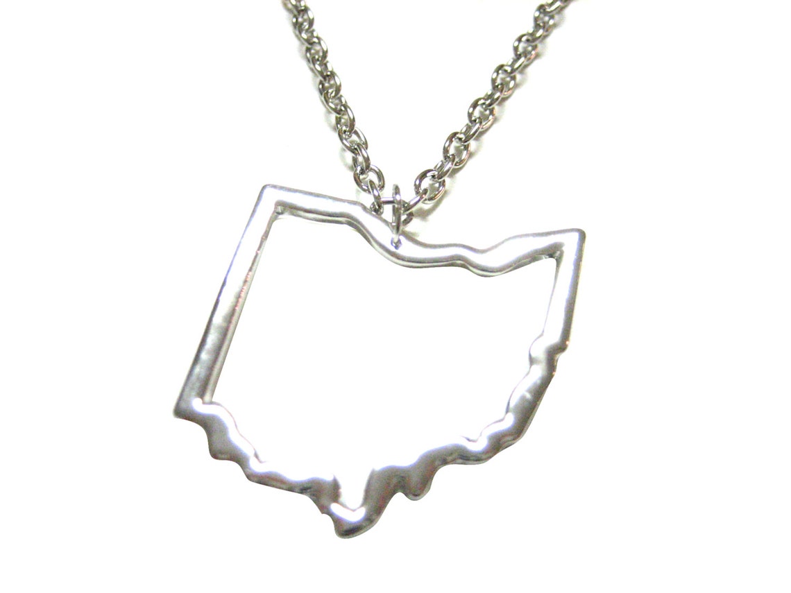 Silver Toned Ohio State Map Outline Pendant Necklace - Etsy