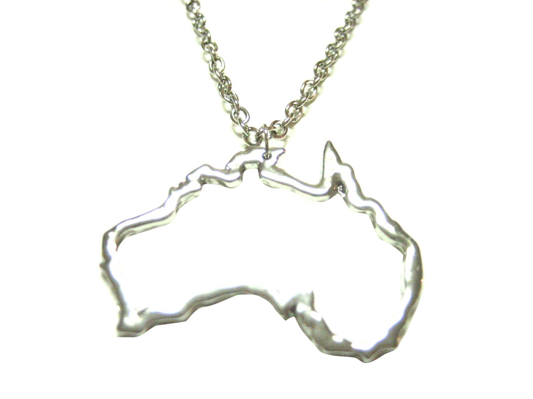 Silver Toned Australia Map Outline Pendant Necklace - Etsy Australia