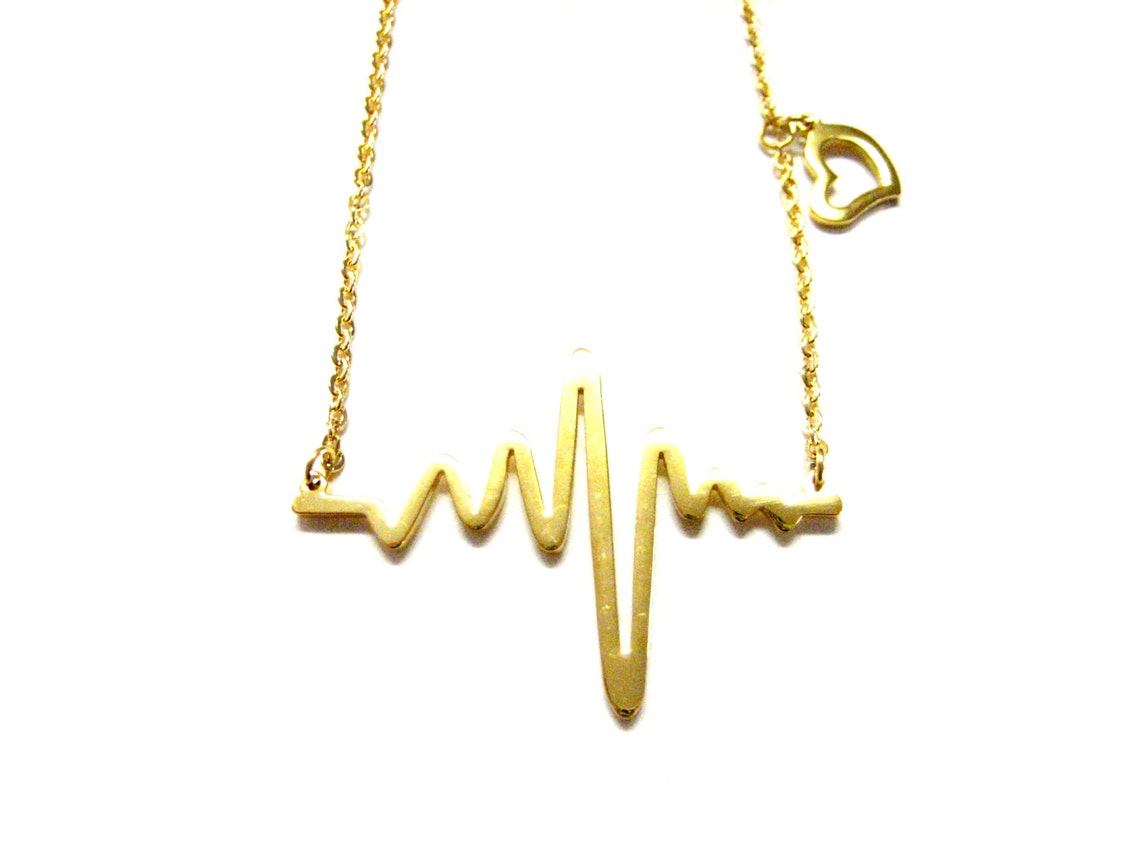 Gold Toned Heart Rhythm EKG Pendant Necklace - Etsy