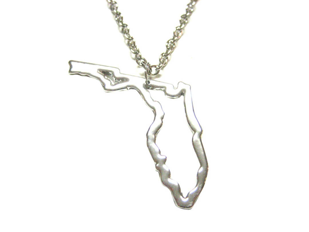 Silver Toned Florida State Map Outline Pendant Necklace - Etsy