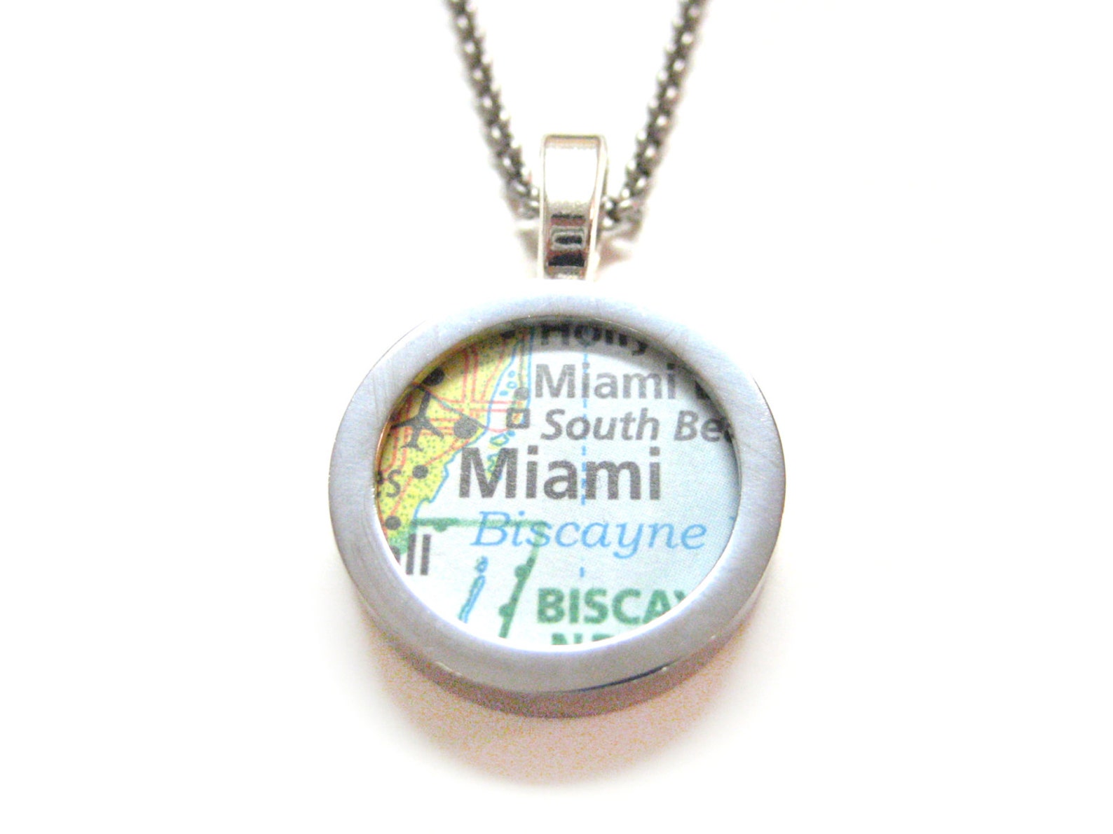 Miami Florida Map Pendant Necklace - Etsy
