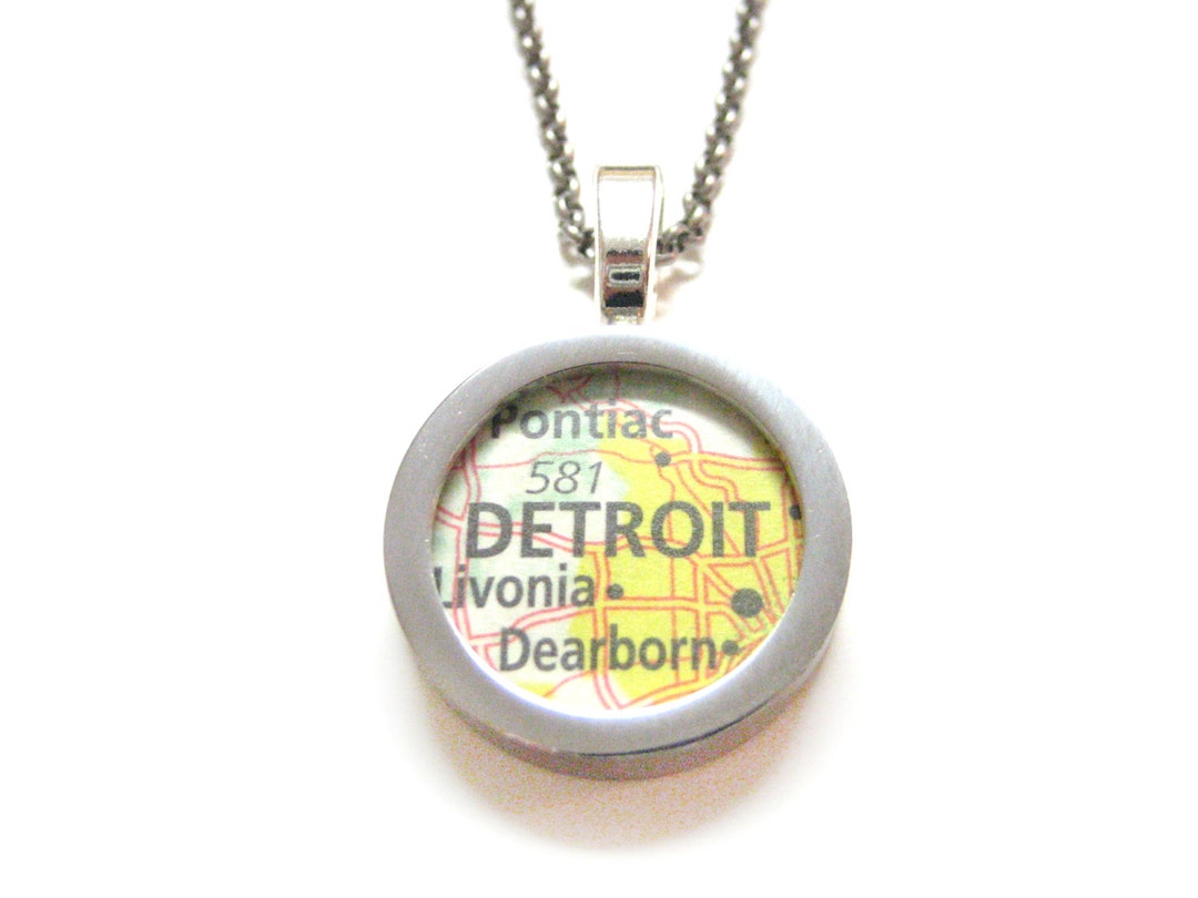 Detroit Michigan Map Pendant Necklace - Etsy