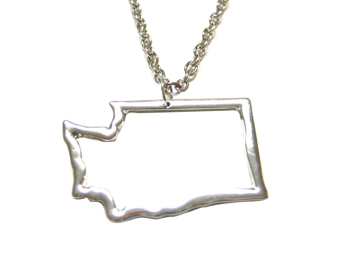 Silver Toned Washington State Map Outline Pendant Necklace - Etsy
