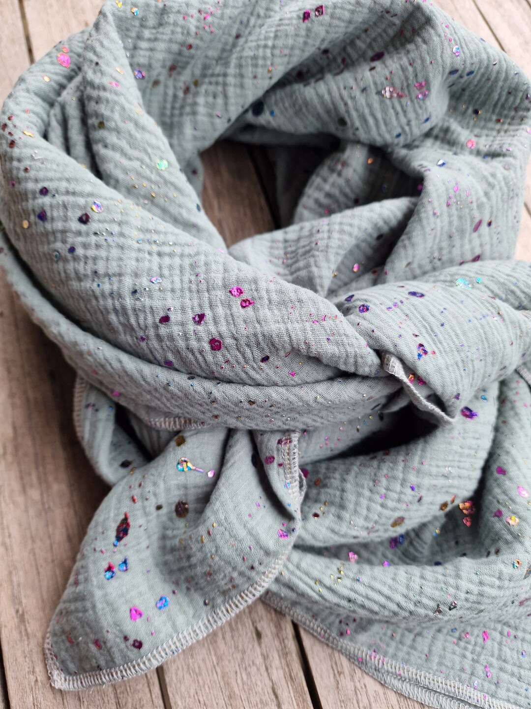 Muslin Cloth XXL Scarf Ladies Scarf Confetti Glitter Dot Grey Colourful ...