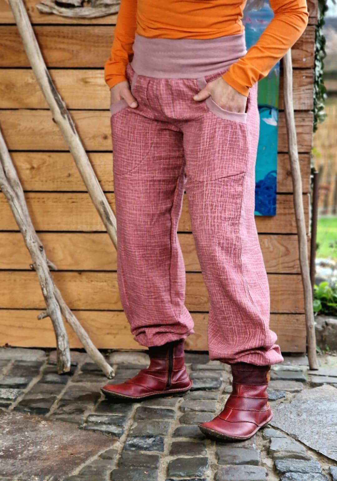 Musselinhose Damen | luftige Hose aus Musselin | PumpHose | batik rot ...