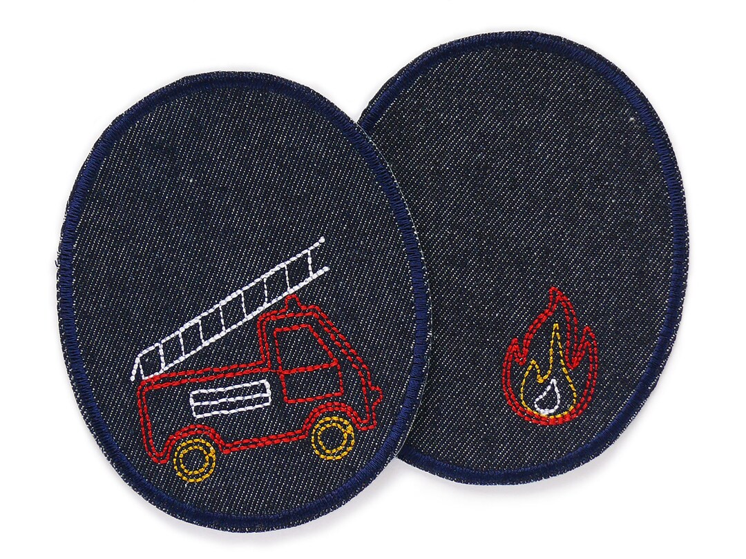 2 Fire Brigade Iron-on Patches, 8 X 10 Cm, Denim Patches Fire Engine ...