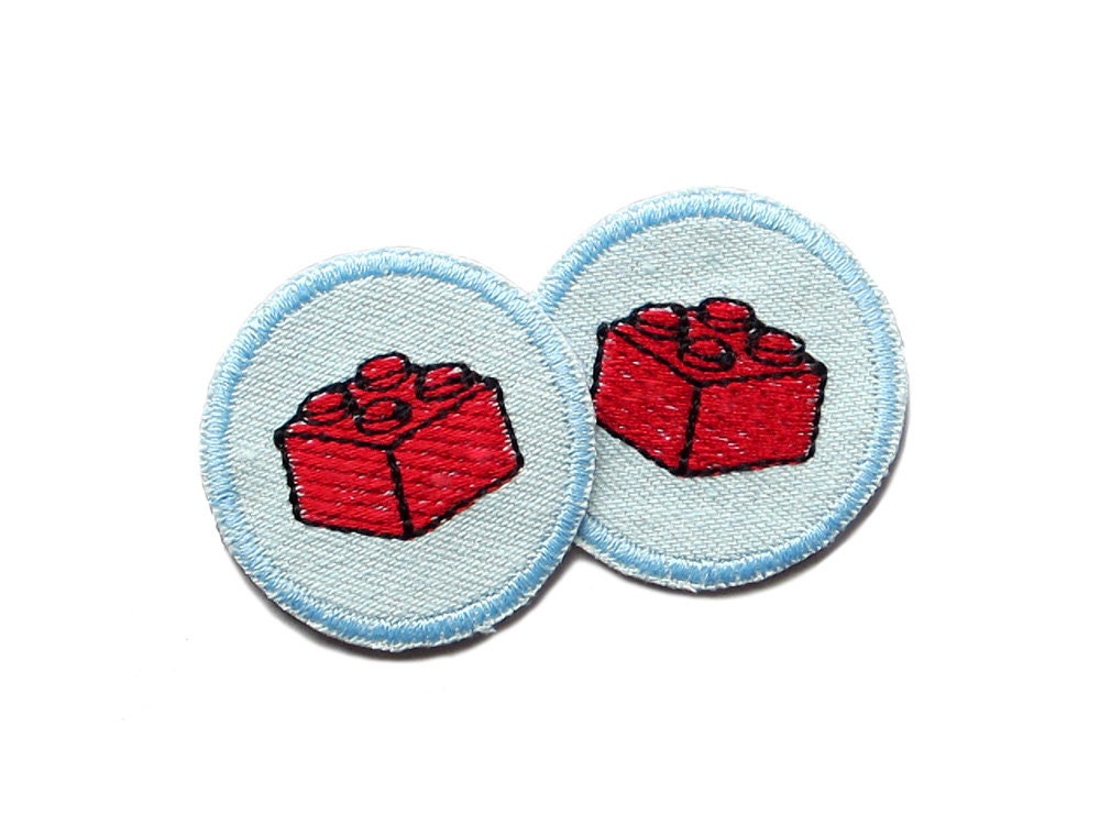 Set 2 jeans patch Lego brick Lego patch embroidered patches | Etsy