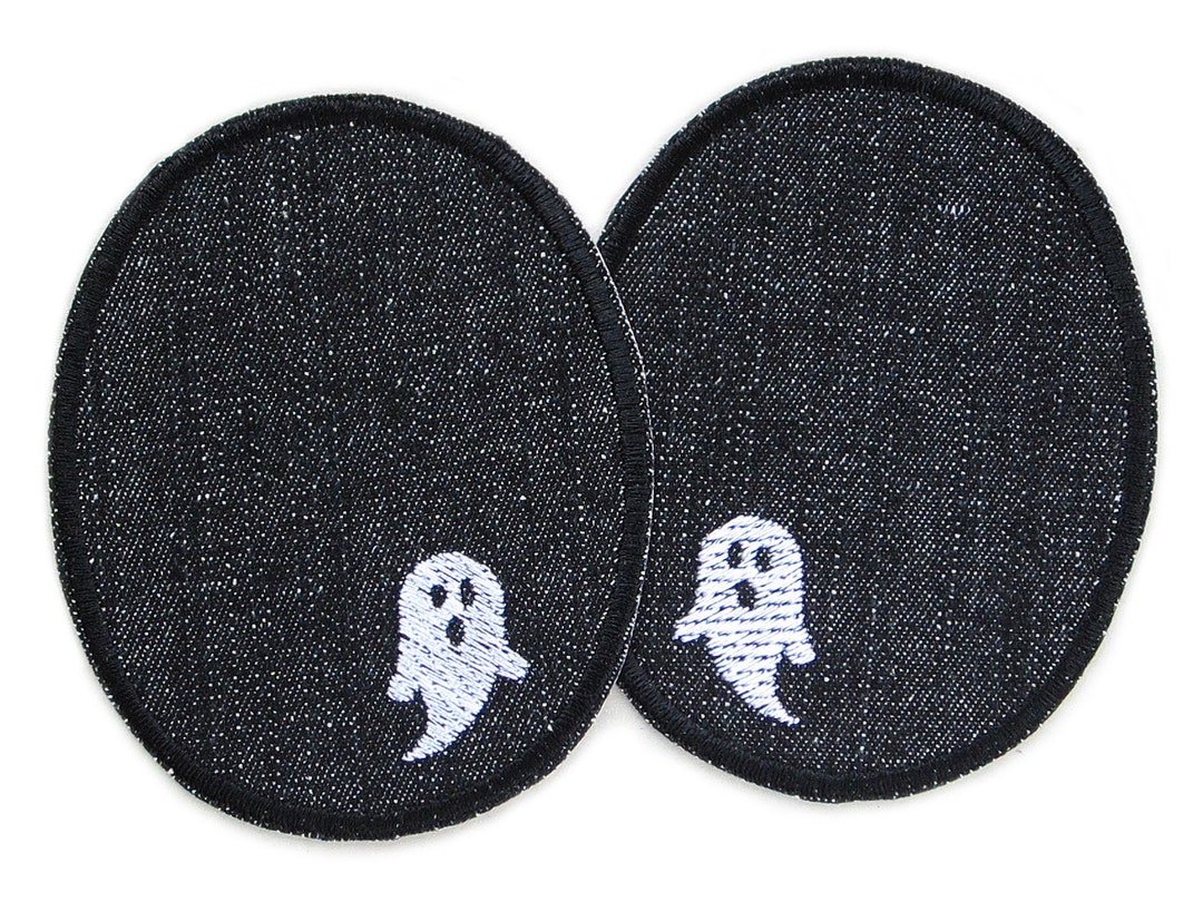 Set of 2 Knee Patches Ghosts, 8 X 10 Cm, Ghost Halloween Denim Patches Black to Iron on for ...