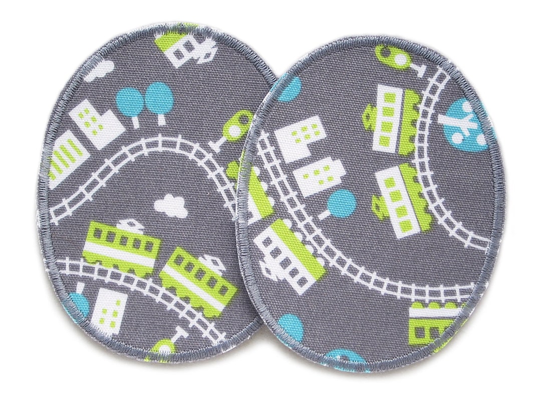 2 Railway Patches to Iron On, Train Knee Patches Grey, Railway Trouser ...