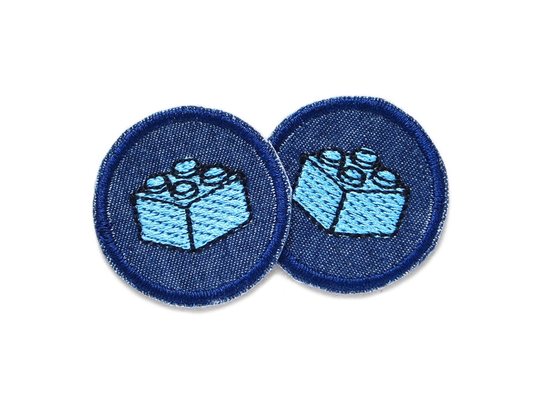 Set of 2 Jeans Trouser Patches Building Block Blue Mini, 4 Cm, Iron-on ...