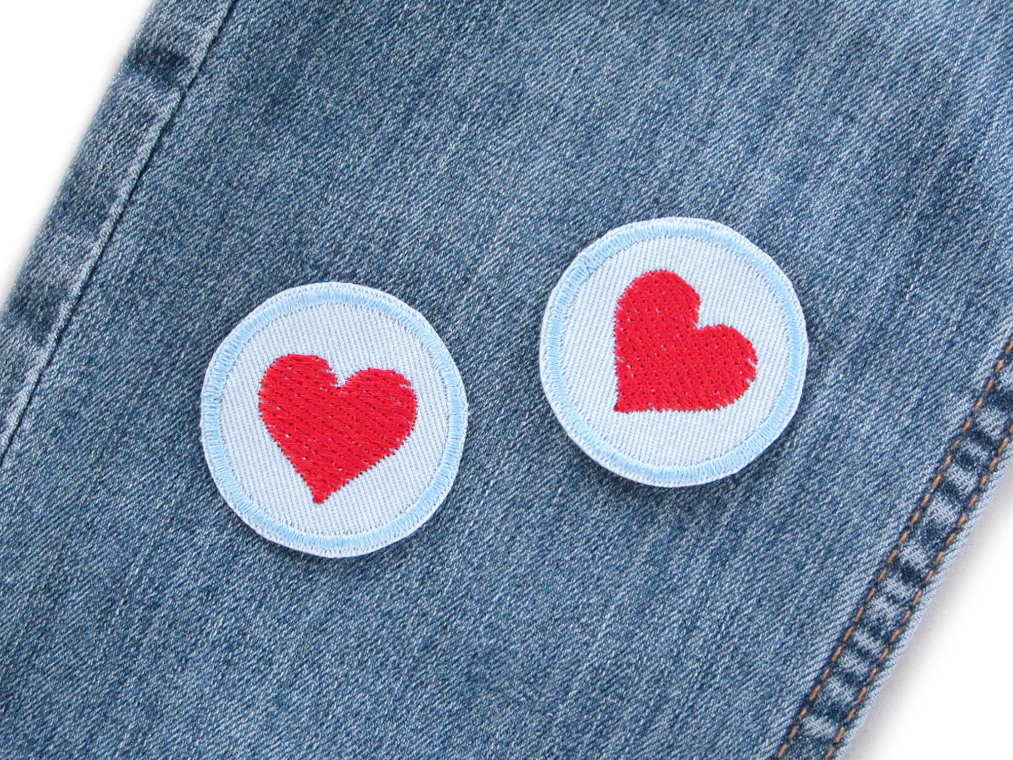 2 Heart Denim Patches Red Press 4 Cm Mini Heart Trouser - Etsy UK