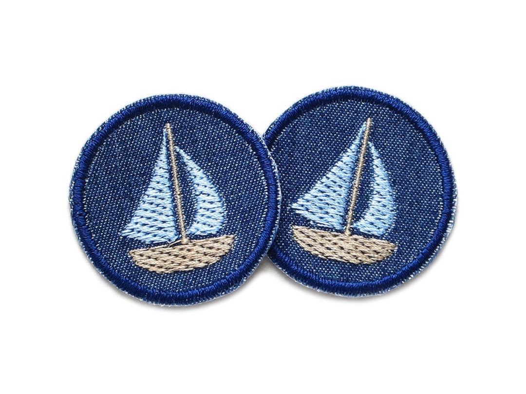 2 Sailboat Iron-on Patches, 4 Cm, Embroidered Ship Jeans Patches ...