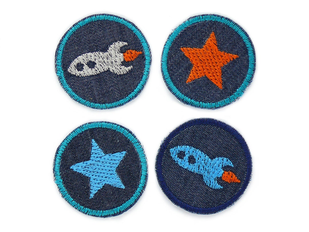 Set 4 Mini Jeans Patches Rocket & Star Iron-on Patches Kids 4cm ...