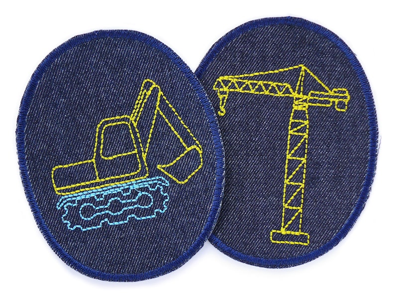2 Knee Patches, Excavator, Crane, Construction Site, 8 X 10 Cm, Jeans ...