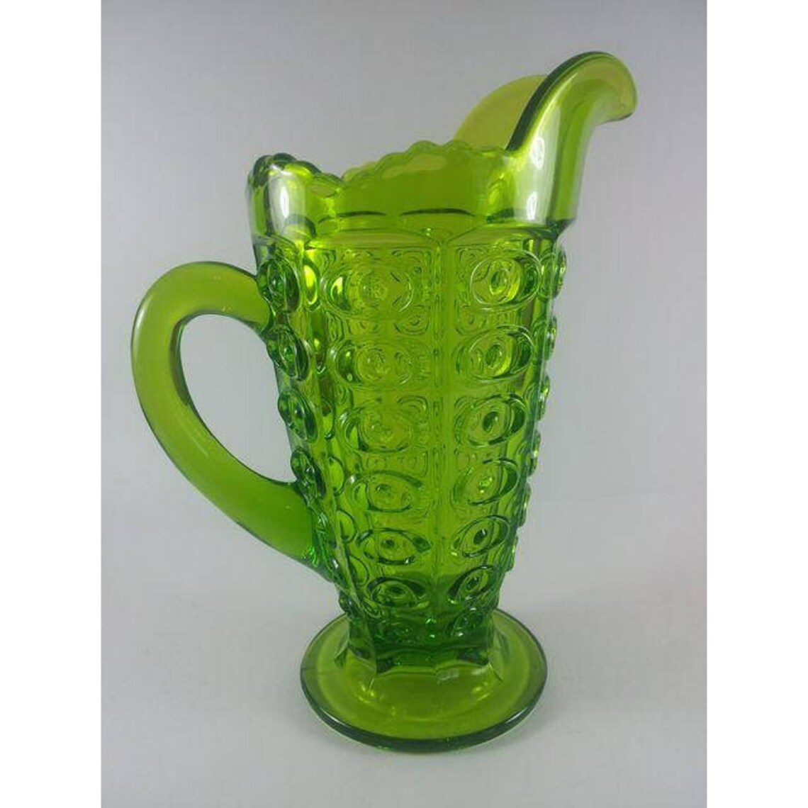 Viking Glass Bullseye Pitcher Midcentury Green Emerald - Etsy