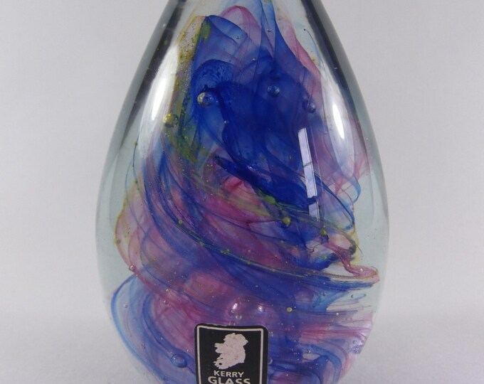 Kerry Glass Egg Paper Weight Irish Crystal Swirl Blue Green Raspberry ...