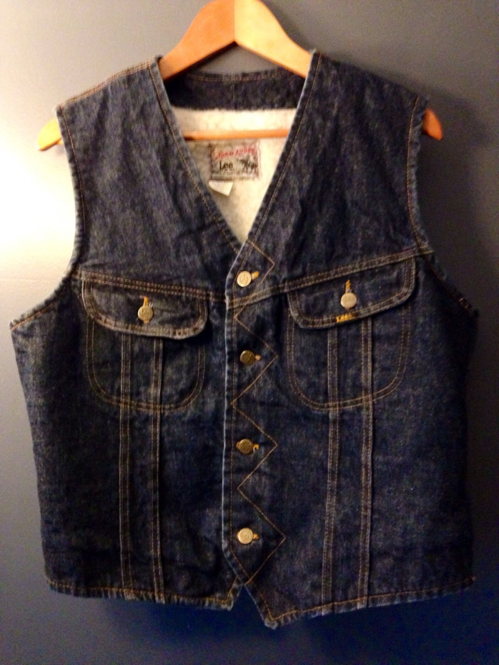 Vintage Lee Denim Vest Size L Western Look - Etsy