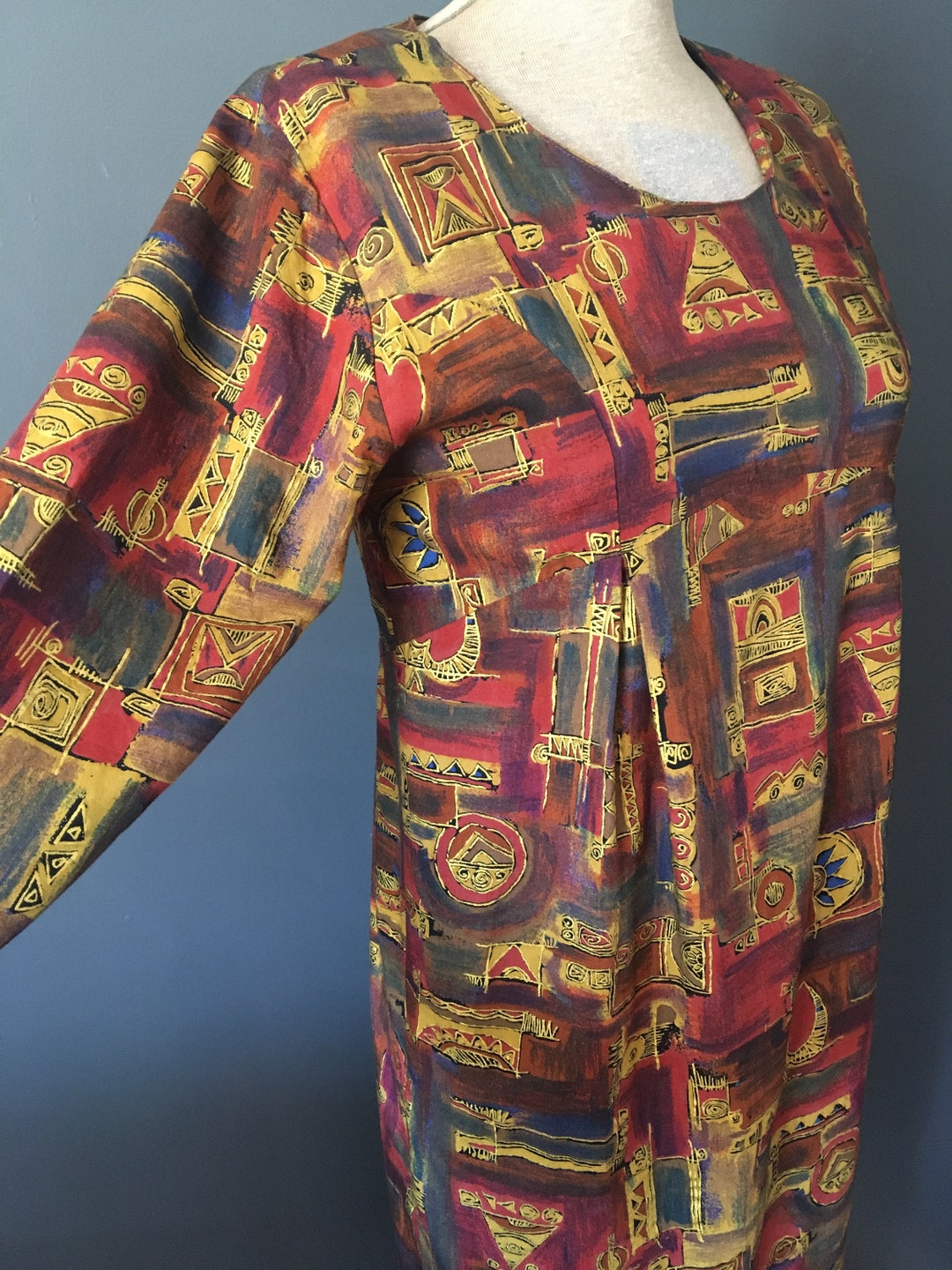 Vintage Pier One Dress, Shift, Multicolored Dress, Cross Culture Ethnic ...
