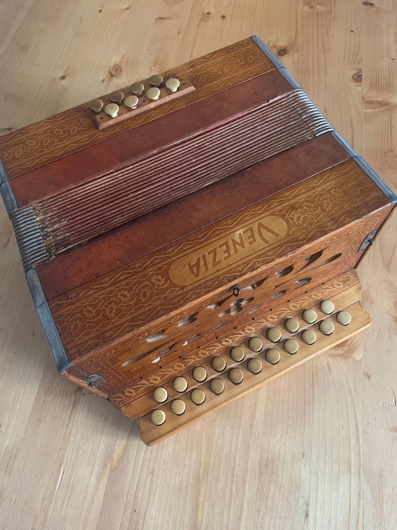 Vintage German Venezia Button Accordion, Steel Reeds, Antique Accordion ...