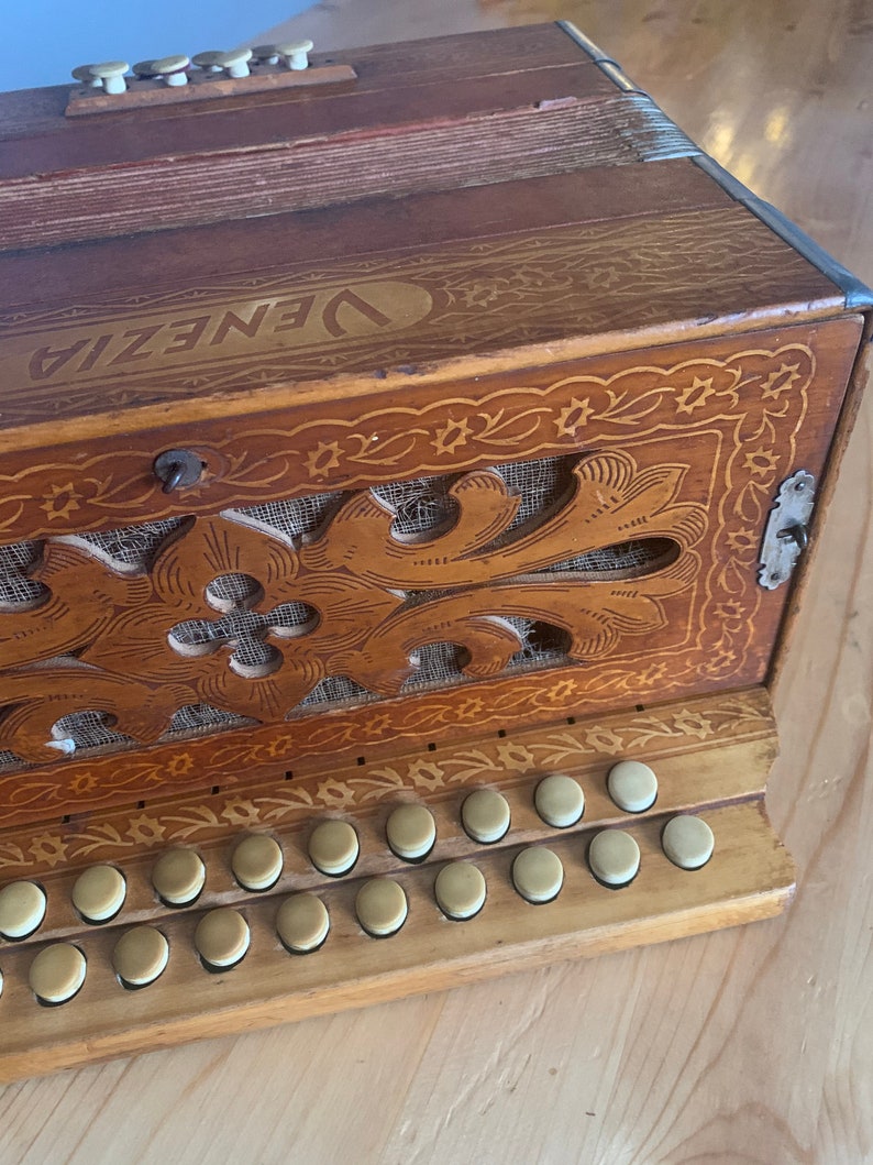 Vintage German Venezia Button Accordion, Steel Reeds, Antique Accordion ...