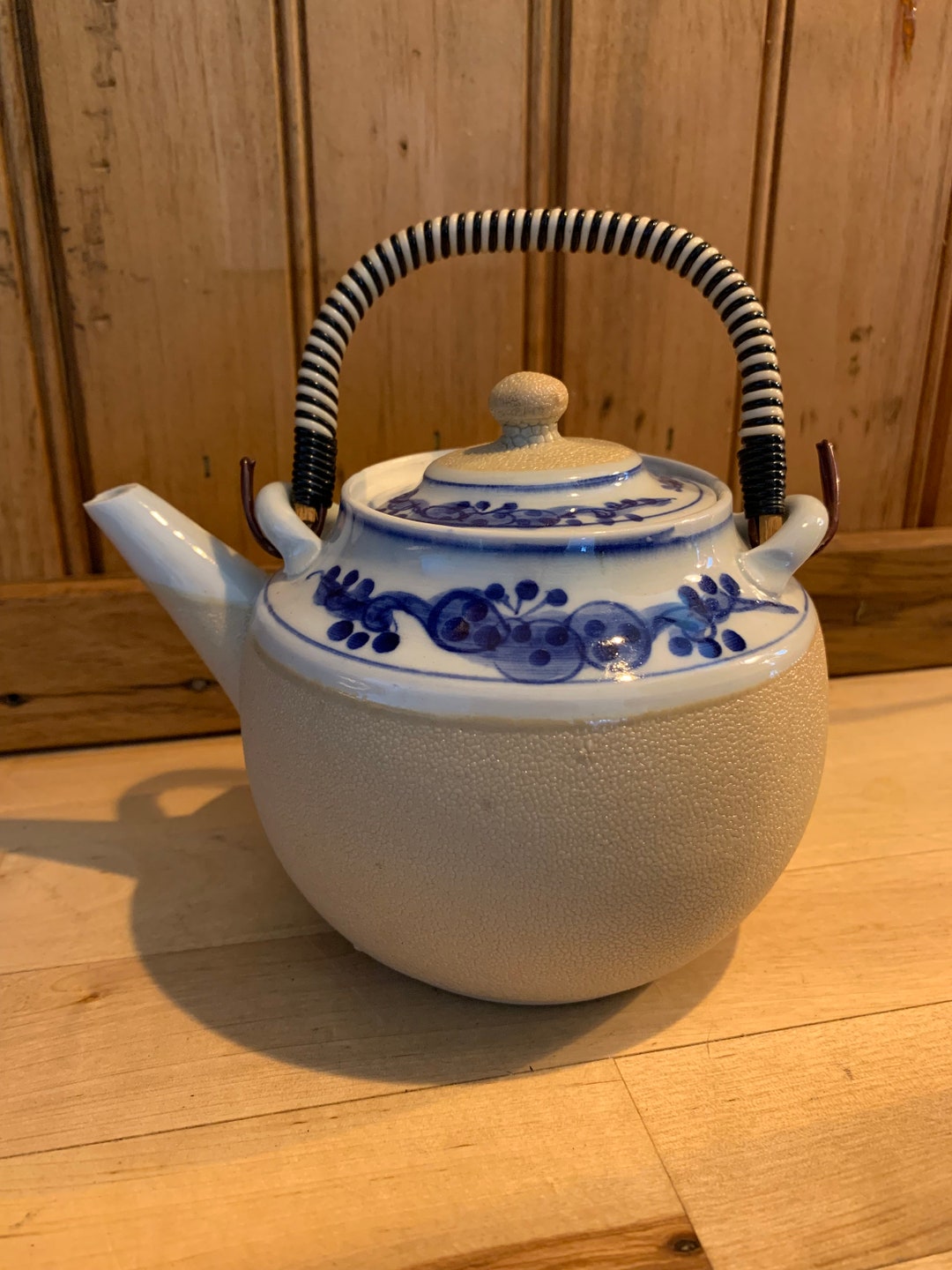 Vintage Japanese Teapot, Sharkskin Glaze, Blue and White Glaze, Small ...