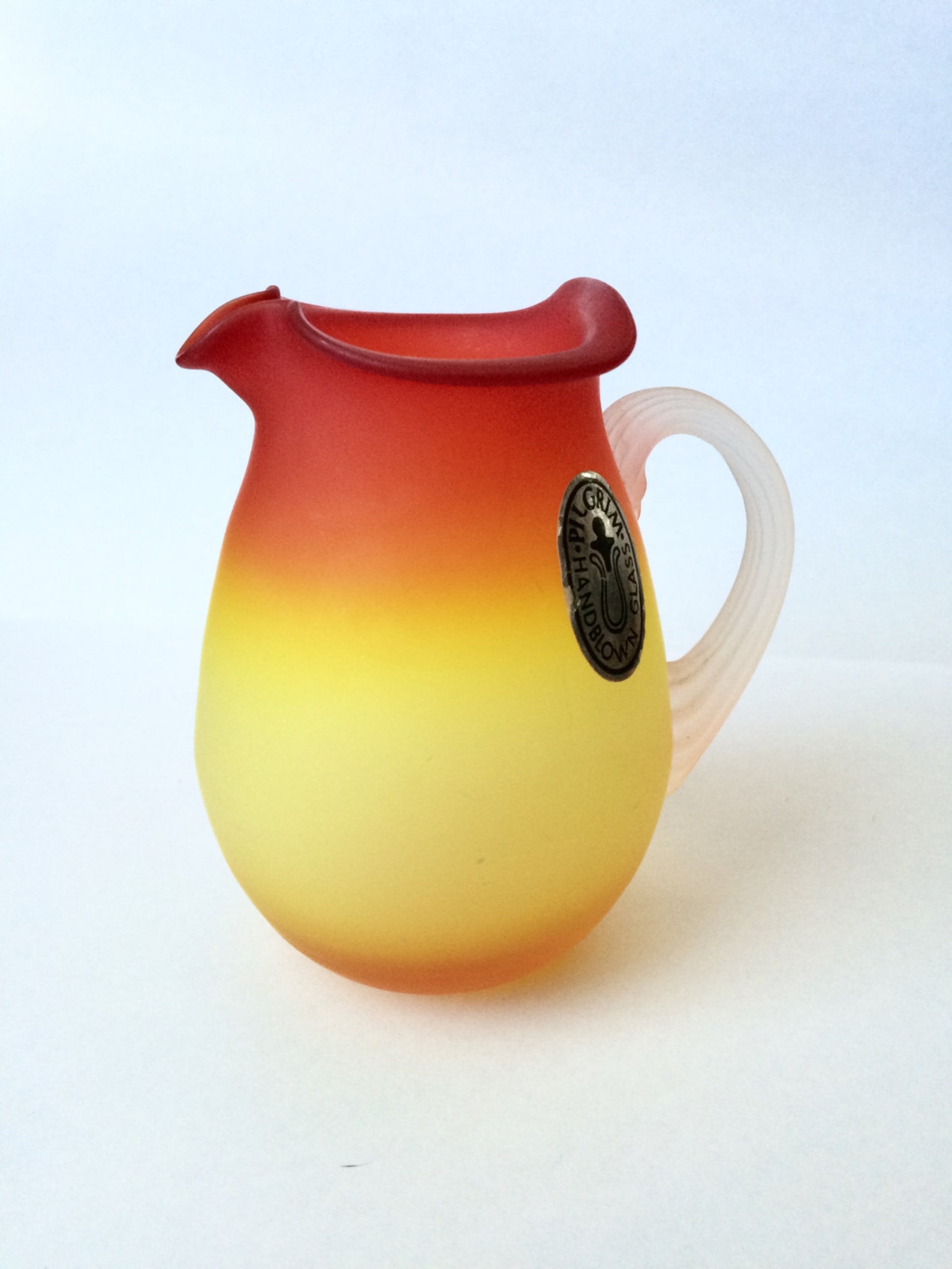 Vintage Glass Pitcher, Hand Blown Pilgrim Glass Satin Glass Mini Jug ...