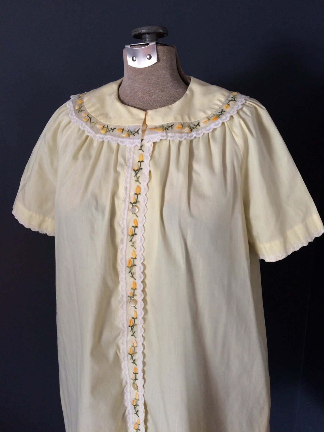 Vintage Sheer House Dress, Yellow House Dress, Sexy Vintage Button ...