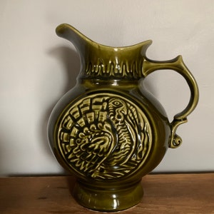 Vintage Mccoy USA Pottery Large Drink Pitcher, Green Turkey Pitcher ...