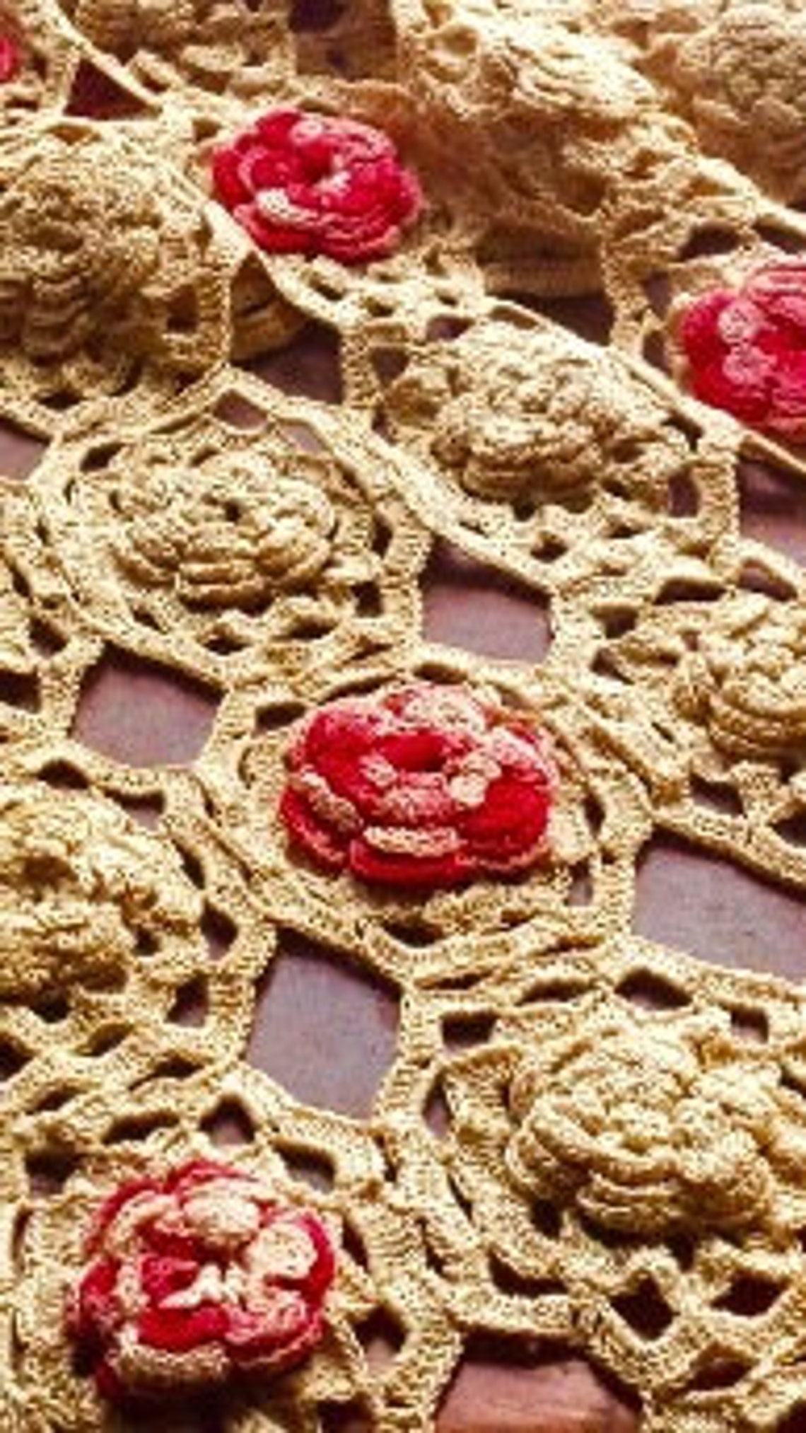 Vintage Textile, Hand Crocheted and Sewn-roses, Rondelles- Ecru, Beige ...
