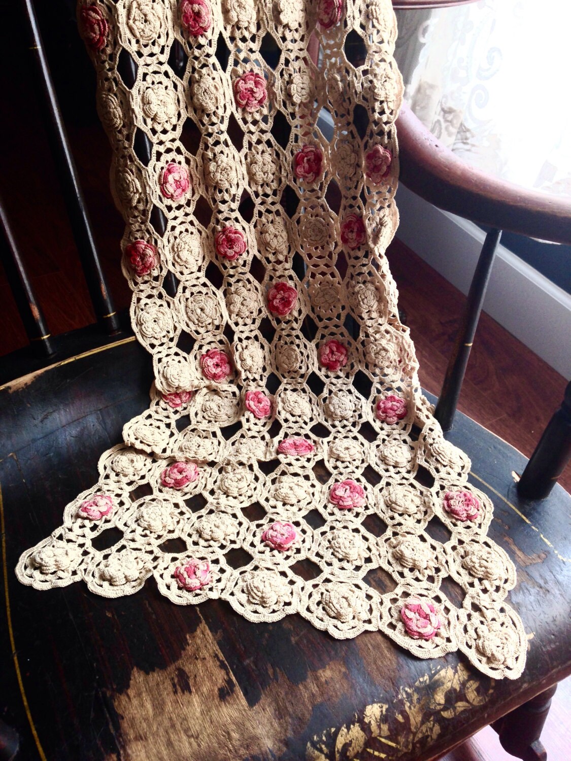 Vintage Textile, Hand Crocheted and Sewn-roses, Rondelles- Ecru, Beige ...