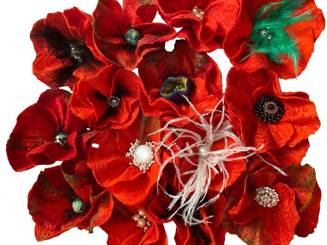 10 Medium Felted Poppy Brooches - Etsy