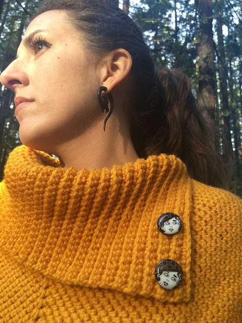 Cowl Neck Poncho Sweater w/Button Detail | Etsy