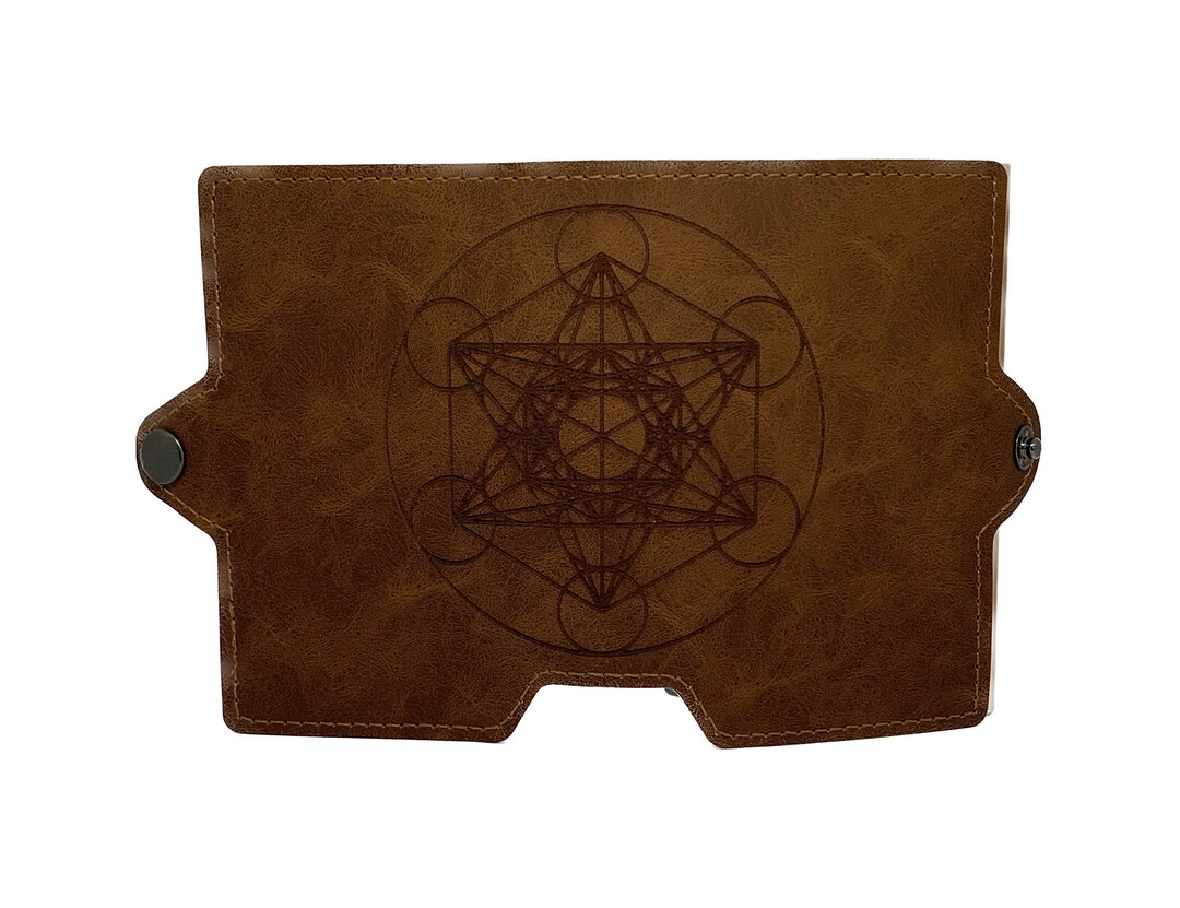 RFID Blocking Brown Leather Pop-up Wallet, Laser Engraved Metatron’s ...