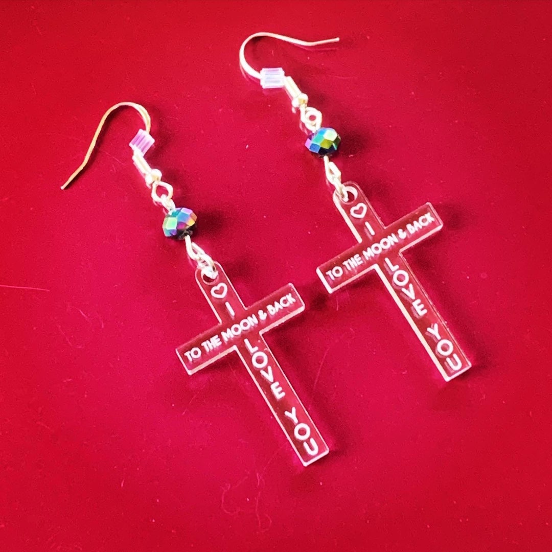 Laser Cut ILY Cross Earrings - Etsy