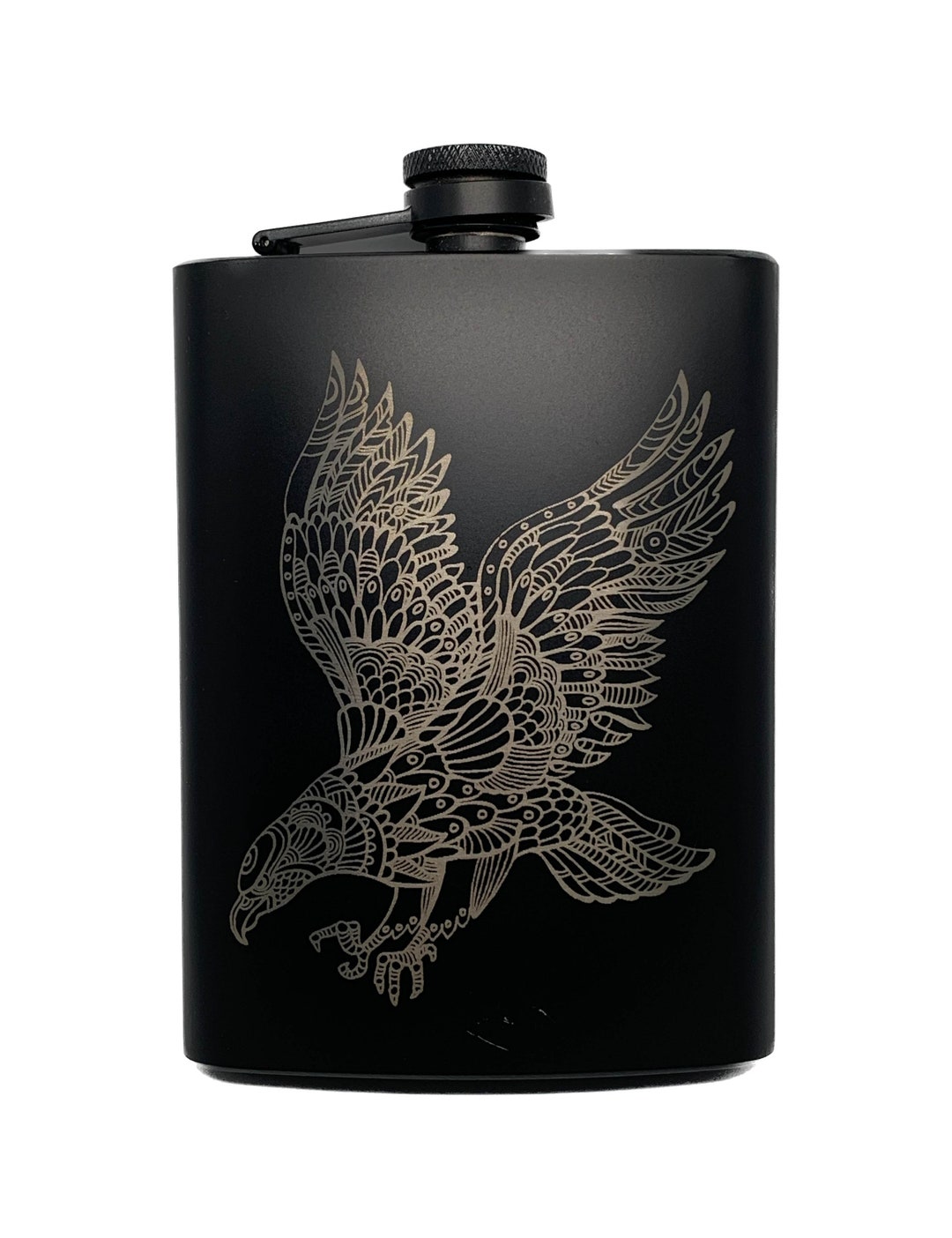 Black Metal Flask, Laser Engraved Tribal Eagle - Etsy