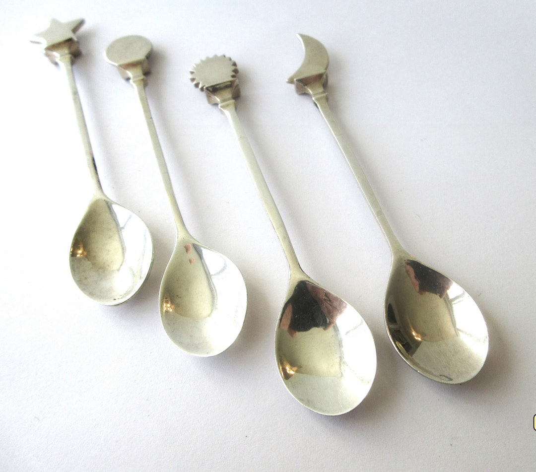 4 Demitasse Sterling Spoons / Star, Moon, Sun & Earth / Representing ...