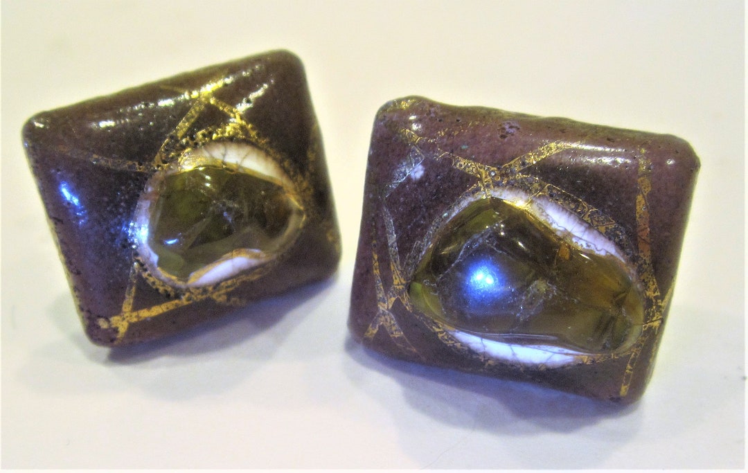 An Original Victoria Flemming Cufflinks / Fused Glass Abstract Design ...