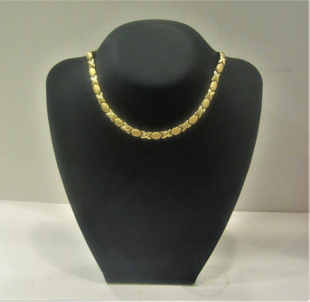 14k Gold Necklace / 16" Solid Gold Necklace / Beautiful Link Design ...