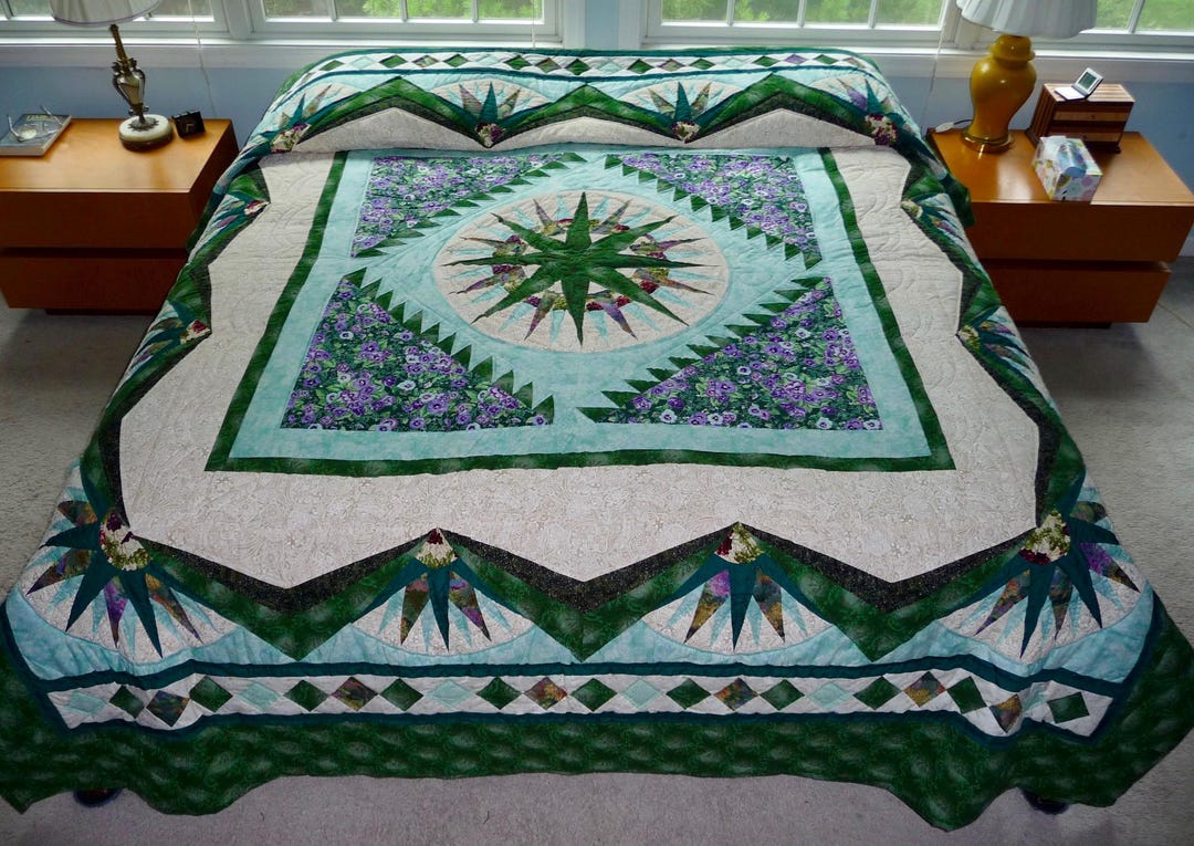 Mariner's Compass Amish Quilt: Handmade King/queen Size, 101" X 110" - Etsy