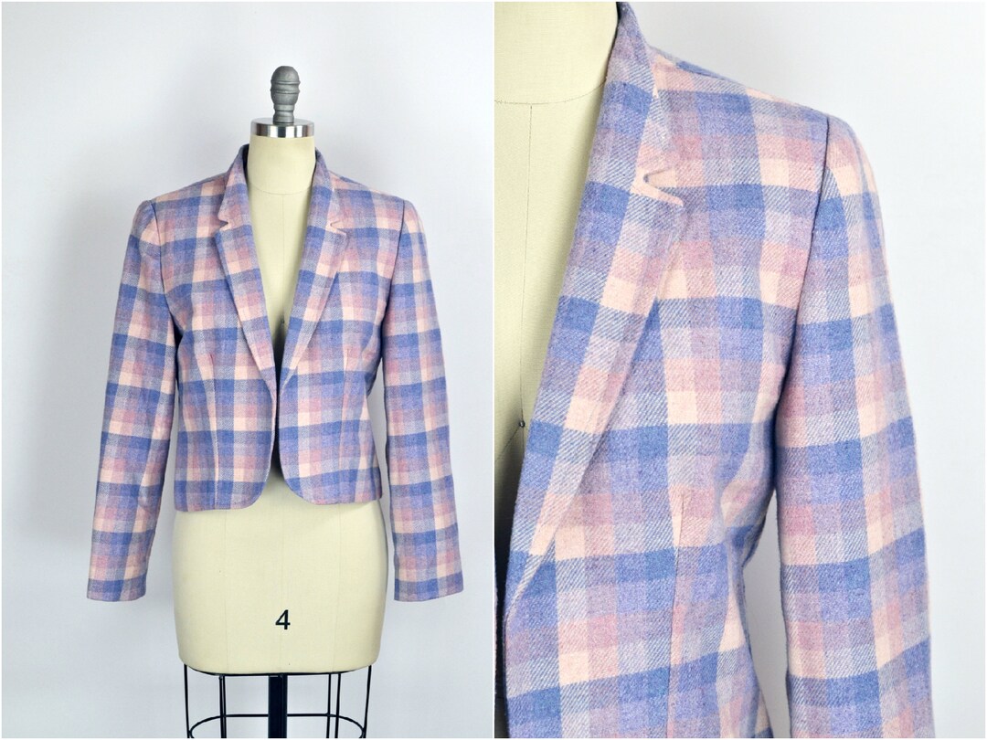 Women's Vintage 70s Lilac Purple Pink Buffalo Check Plaid Lined Wool ...