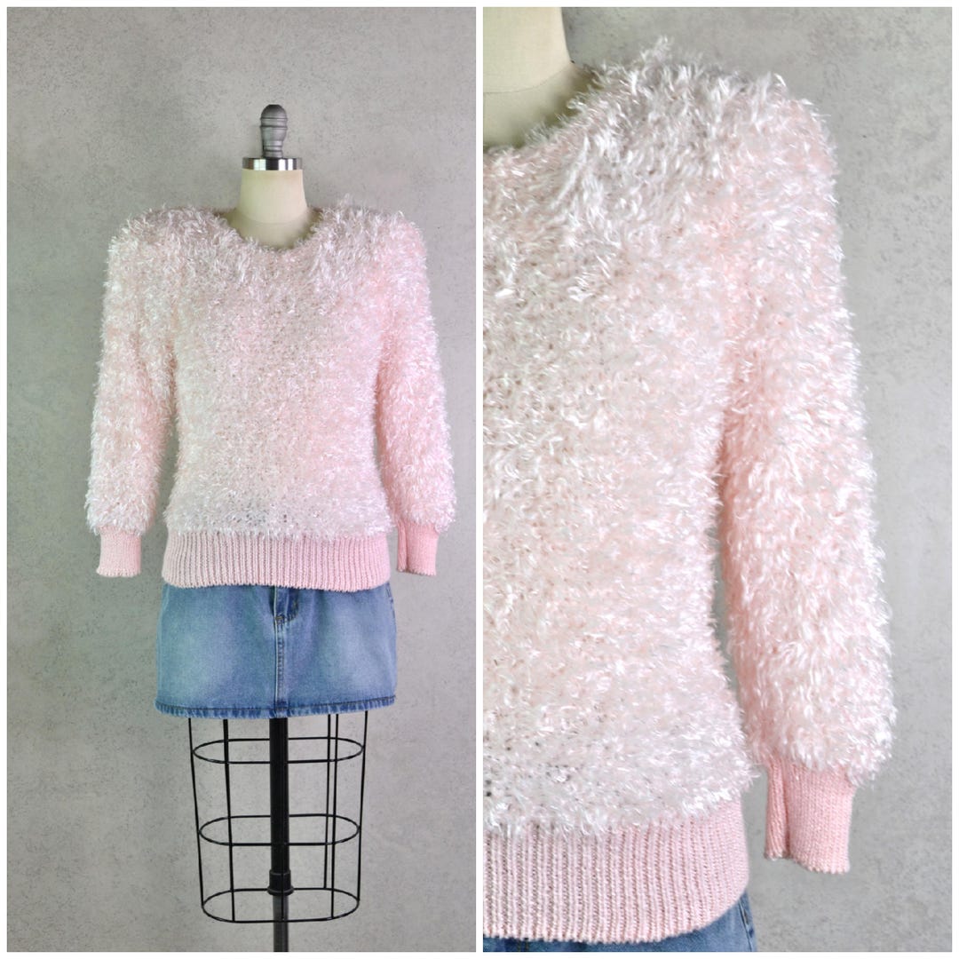 Women's 90s Side Effects Pale Pink Super Fuzzy Acrylic Nylon Pullover ...